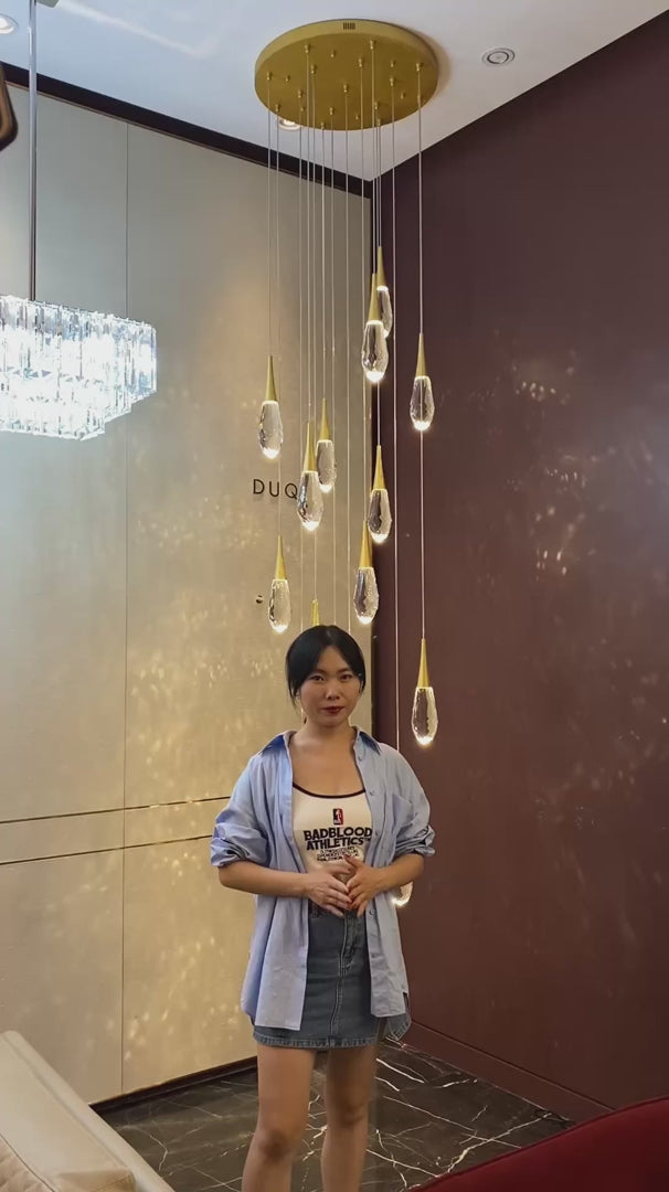 Modern Floating Crystal Waterdrop Chandelier for High-ceiling – Lyfairs