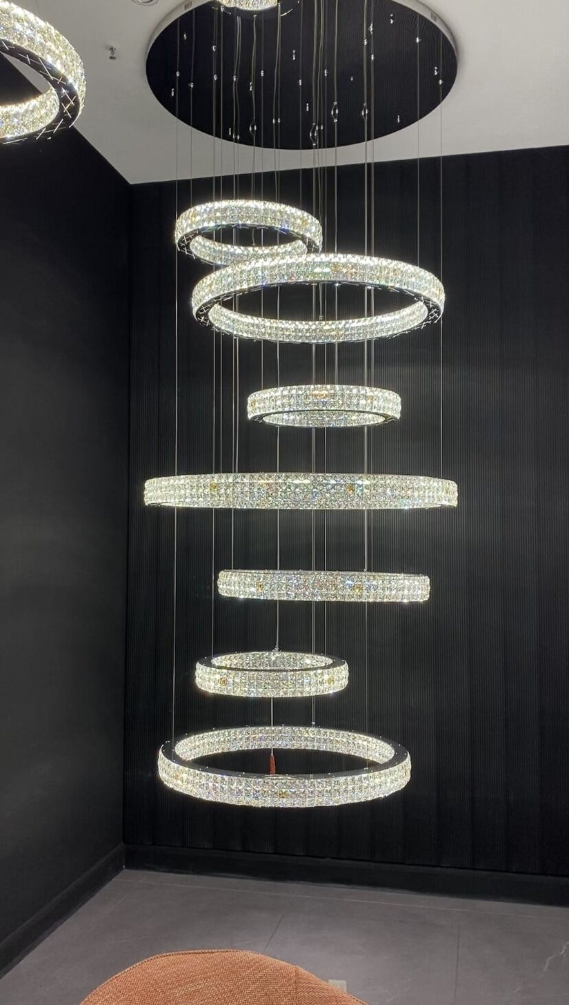Oversized Light Luxury Multi-rings Ceiling Crystal Chandelier for Foye ...